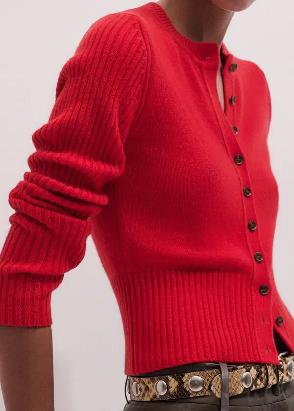 ME+EM Cashmere Slim Waisted Cardigan - True Scarlet Red