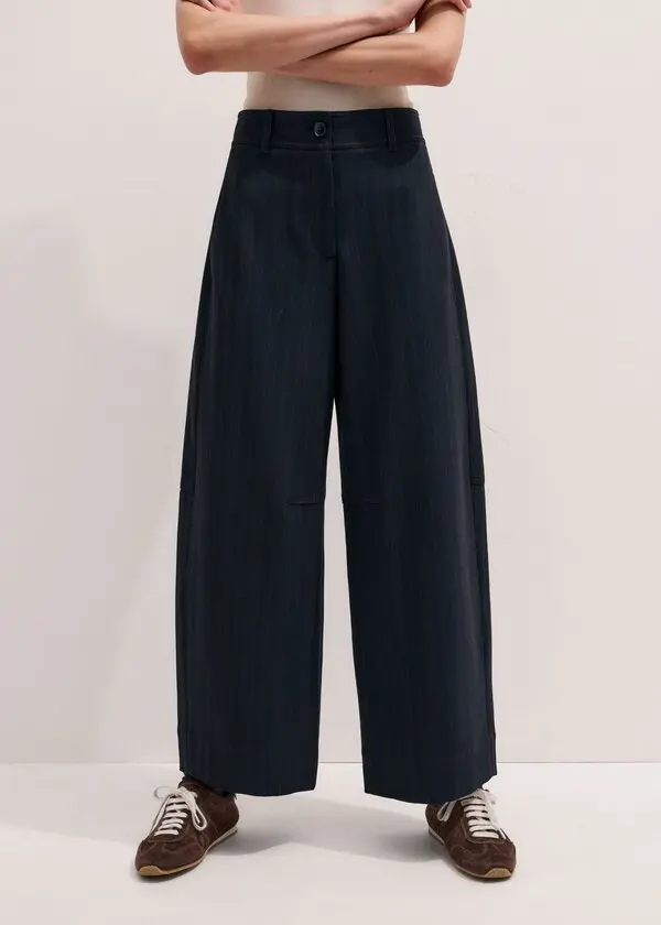 ME+EM Pinstripe Barrel-leg Trousers - Navy/bordeaux