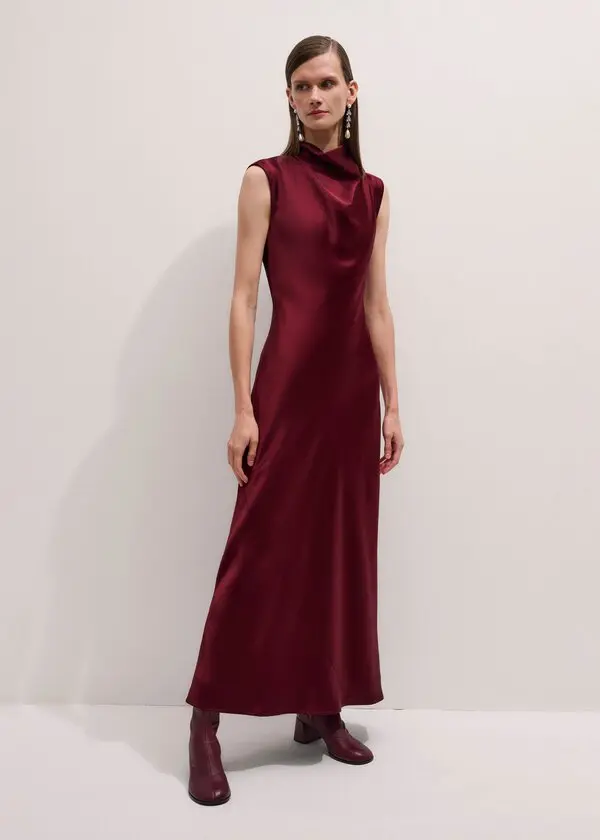 Me+em Draped-neckline Sleeveless Maxi Dress - Deep Ruby Red