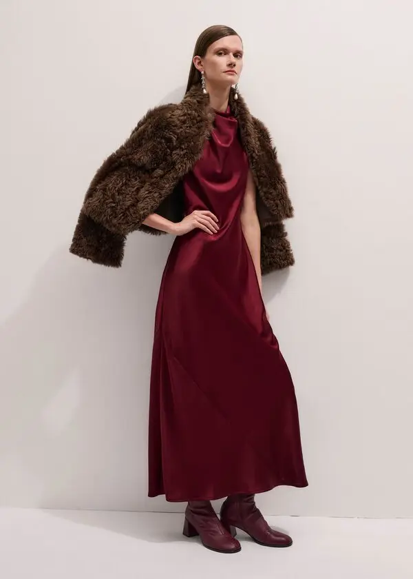 ME+EM Satin Drape Neckline Maxi Dress - Deep Ruby Red