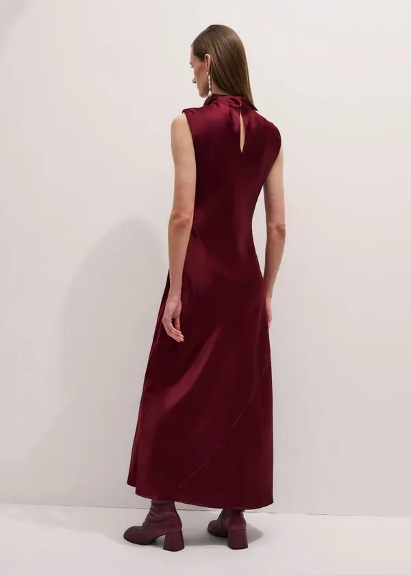 ME+EM Satin Drape Neckline Maxi Dress - Deep Ruby Red