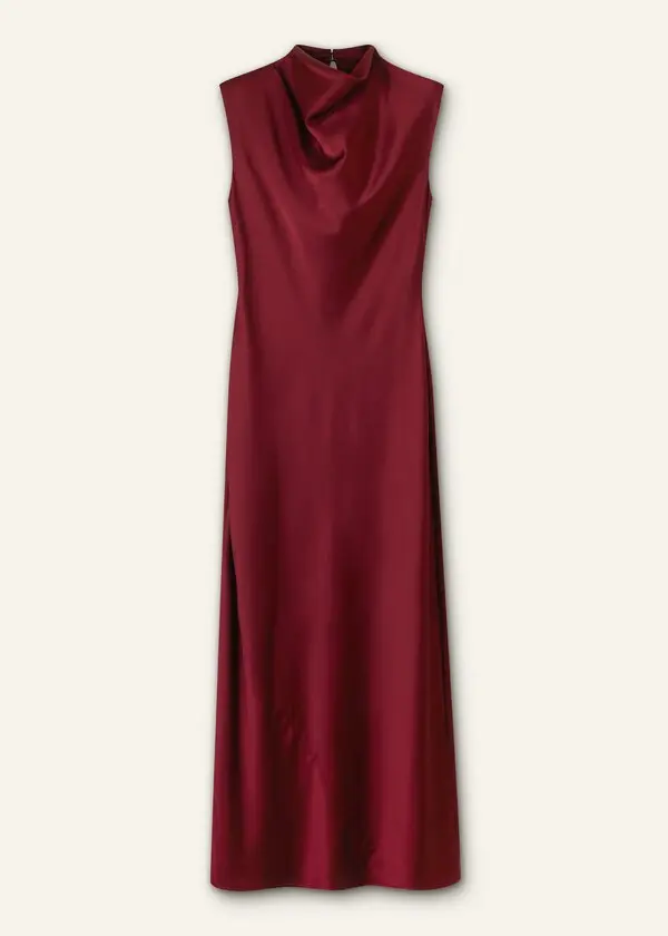 knee length dresses for ladies Maeva Satin Midi Dress in Burgundy Maroon