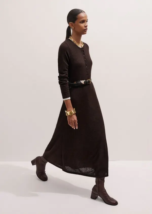 ME+EM Double Layer Knit Maxi Dress - Chocolate Mélange
