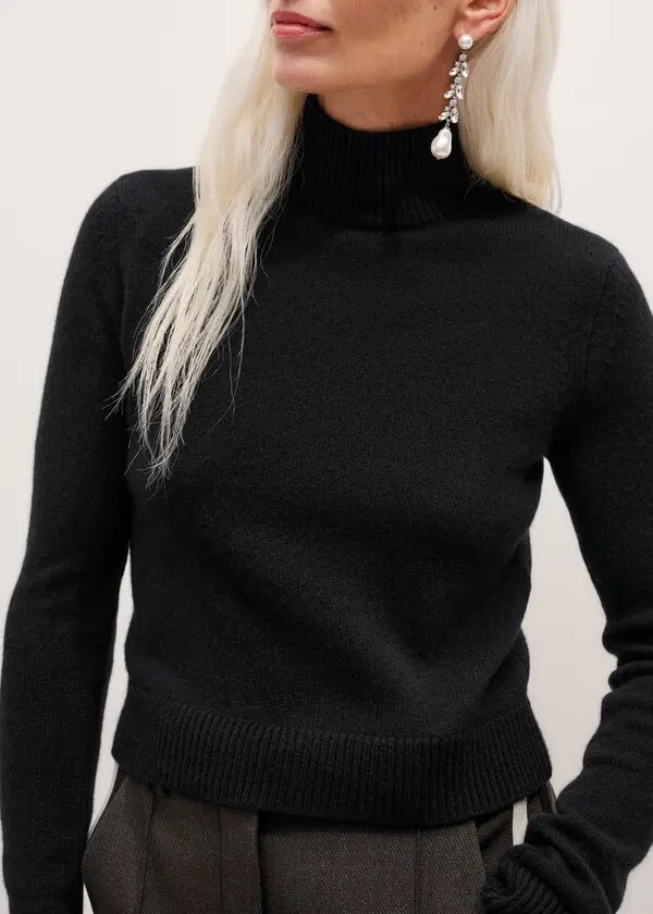 ME+EM Cashmere High Neck Crop Jumper - Black