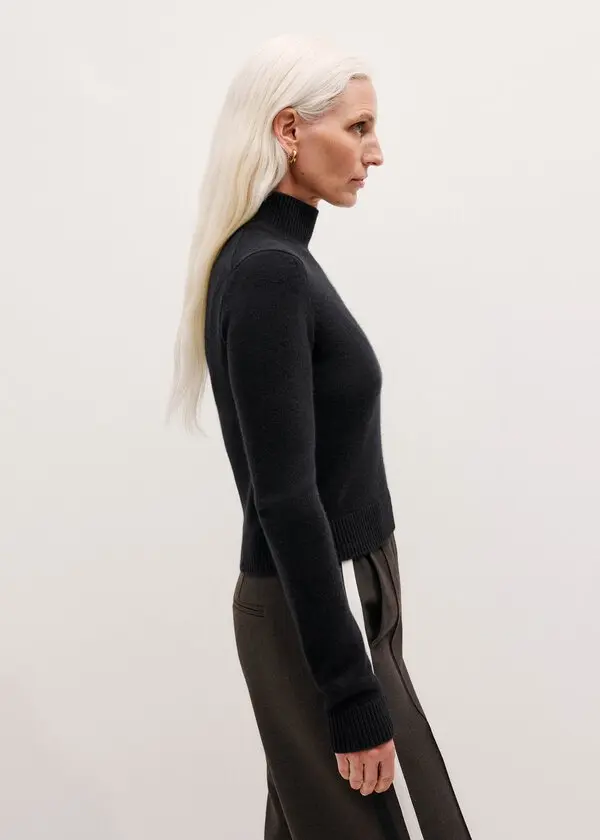 ME+EM Cashmere High Neck Crop Jumper - Black