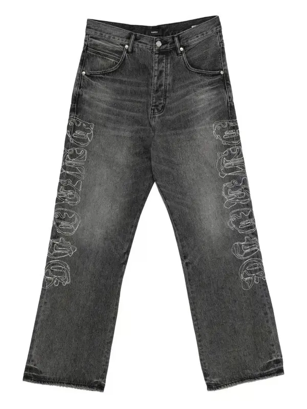 PURPLE BRAND Embroidered Wide-leg Jeans
