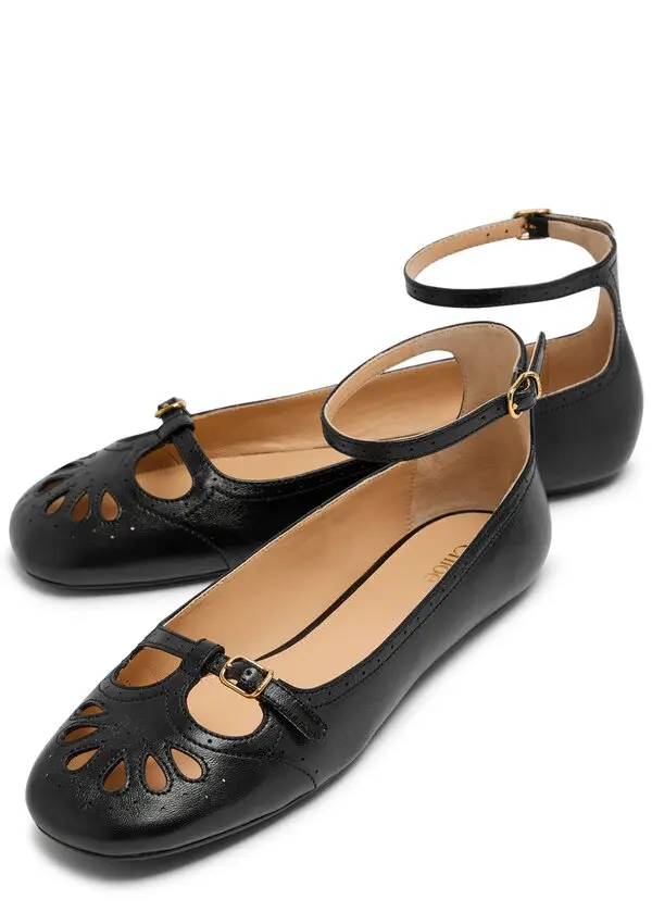 Chloé Misty Cut-out Leather Ballet Flats - Black