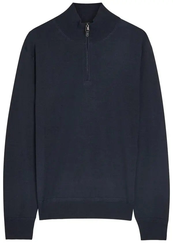 Canali Half-zip Wool-blend Jumper - Navy