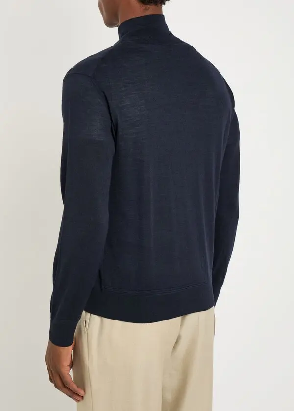 Canali Half-zip Wool-blend Jumper - Navy