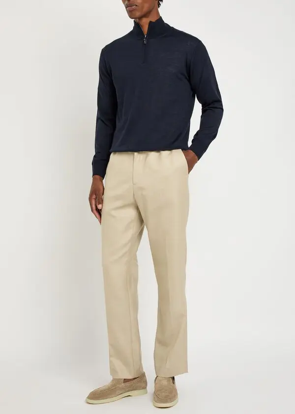 Canali Half-zip Wool-blend Jumper - Navy
