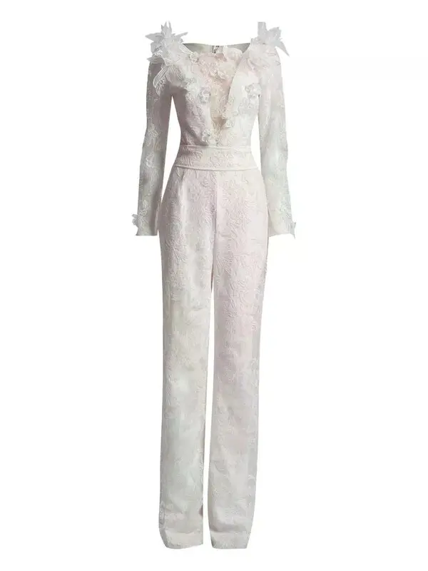 Tadashi Shoji Floral-lace Ruffle Jumpsuit - White