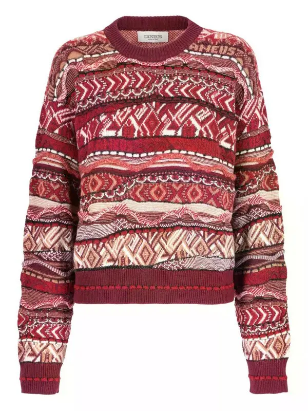 LANEUS Patterned Jacquard Sweater - Red