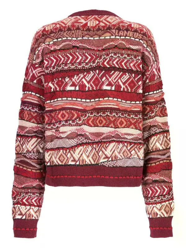 LANEUS Patterned Jacquard Sweater - Red