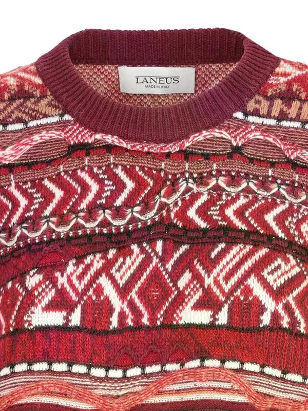 LANEUS Patterned Jacquard Sweater - Red