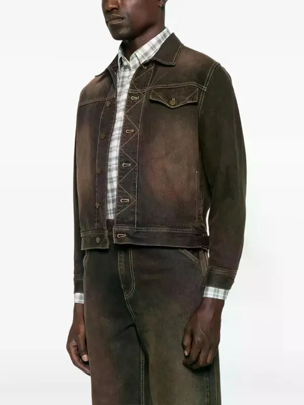 CARTER YOUNG Overdyed Denim Trucker Jacket - Brown