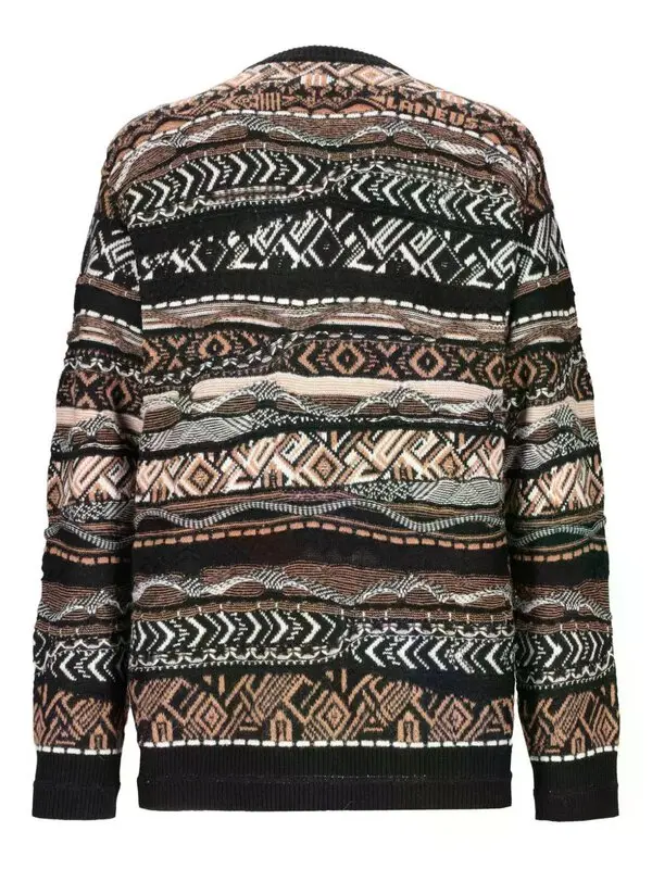 LANEUS Patterned V-neck Cardigan - Black