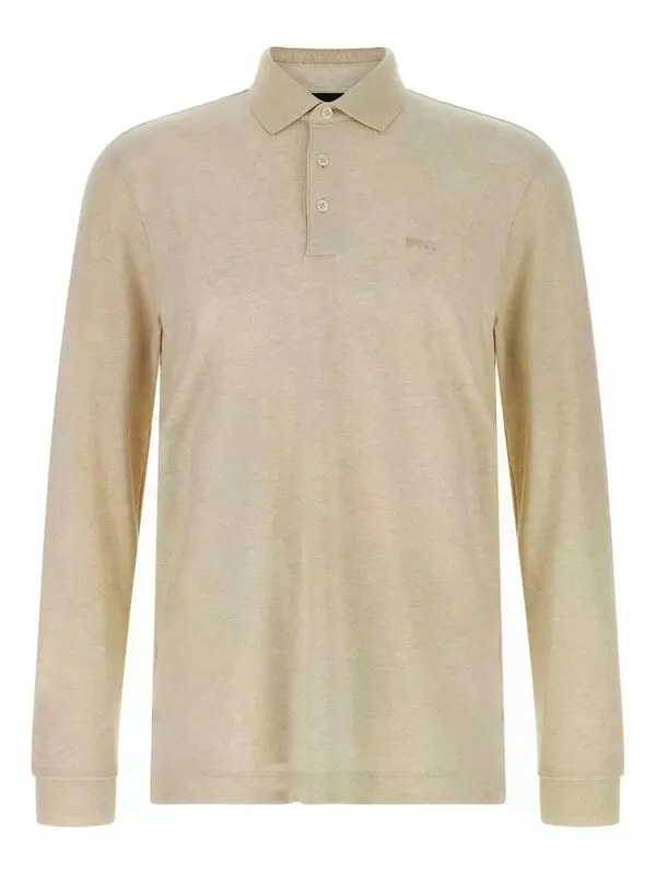 BOSS Embroidery-logo Long-sleeve Polo Shirt - Neutrals