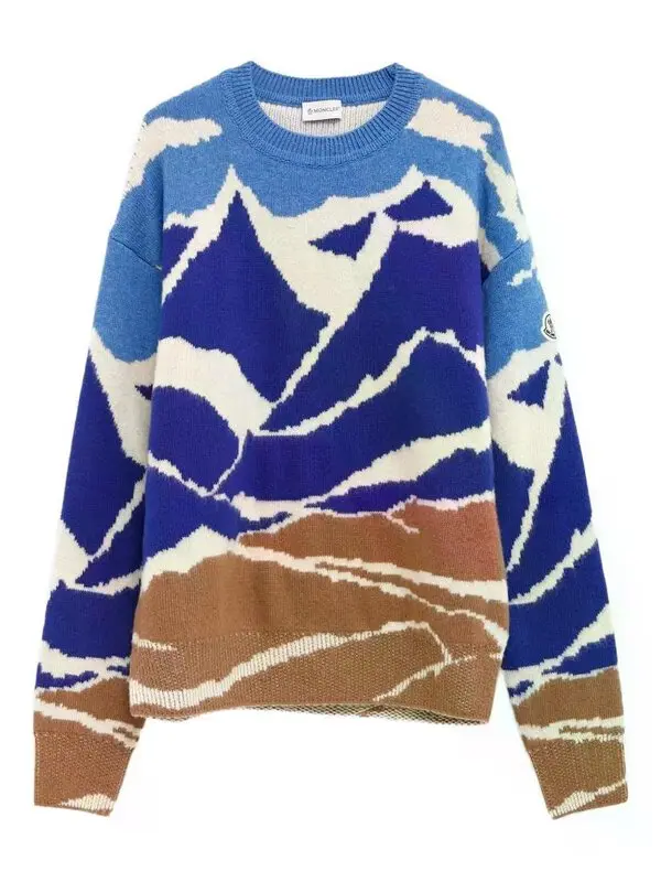 Moncler Mountain-jacquard Motif Sweater - Blue