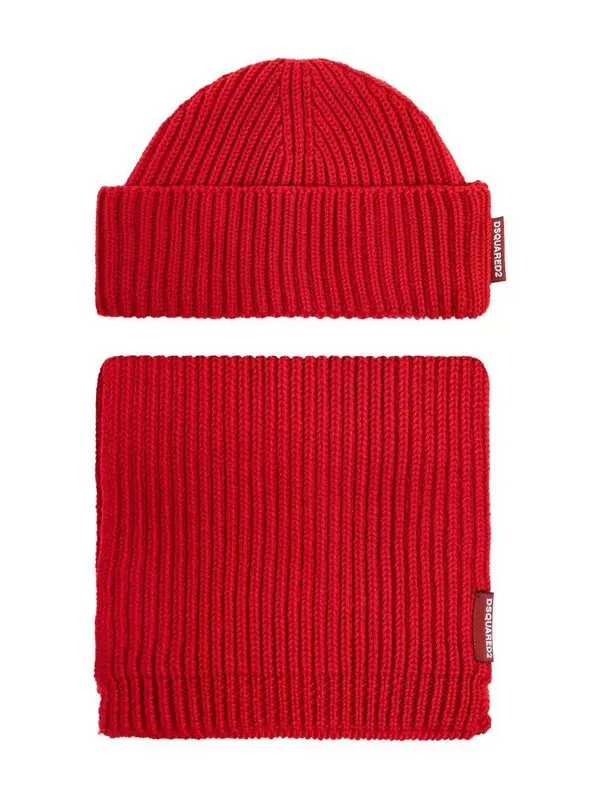 Dsquared2 Ribbed Beanie And Scarf Set - Red