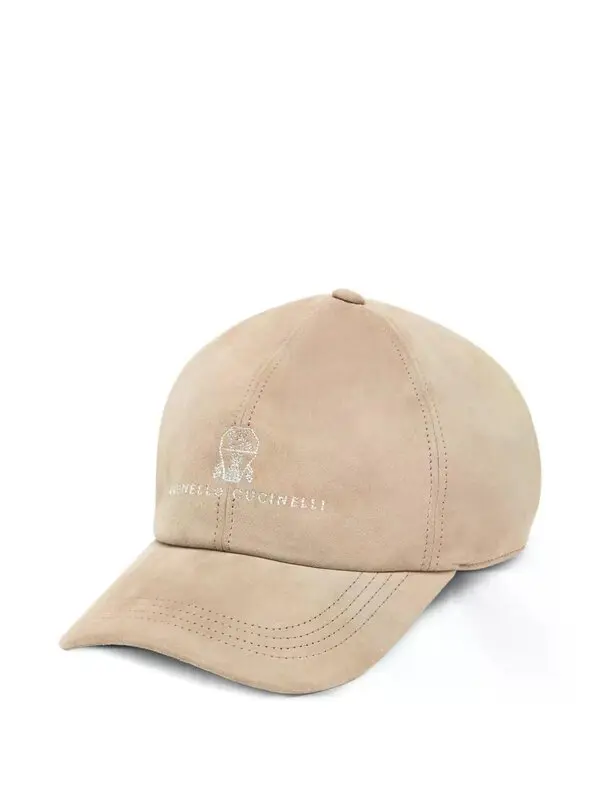 Brunello Cucinelli Embroidered Suede Baseball Cap - Neutrals
