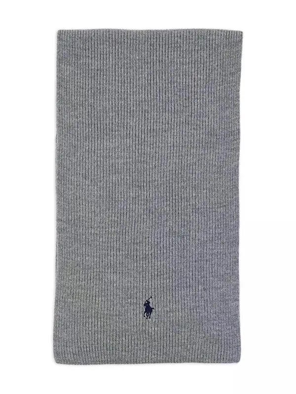 Polo Ralph Lauren Ribbed Logo-embroidered Wool Scarf - Grey