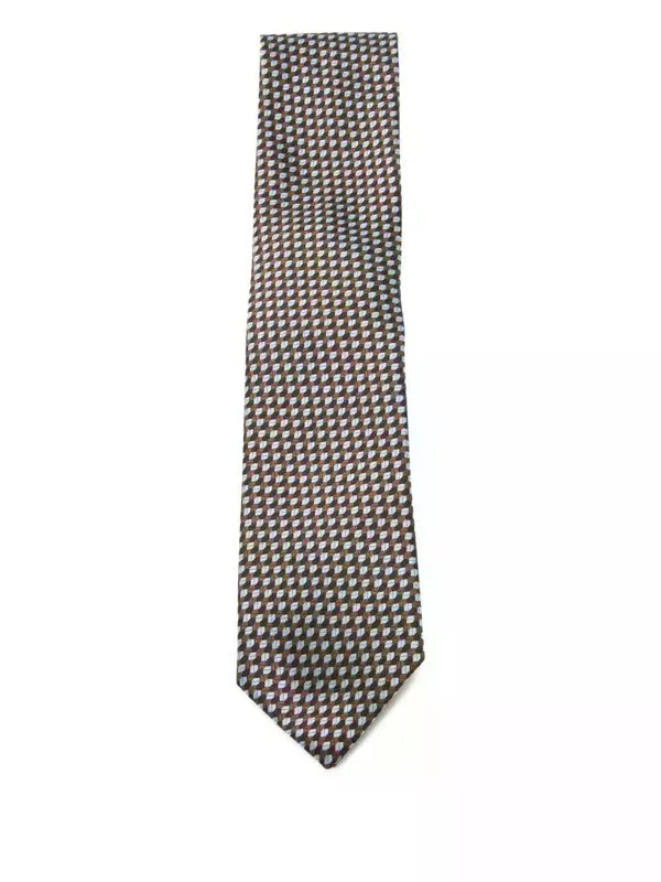 Zegna Geometric-pattern Neck Tie - Brown