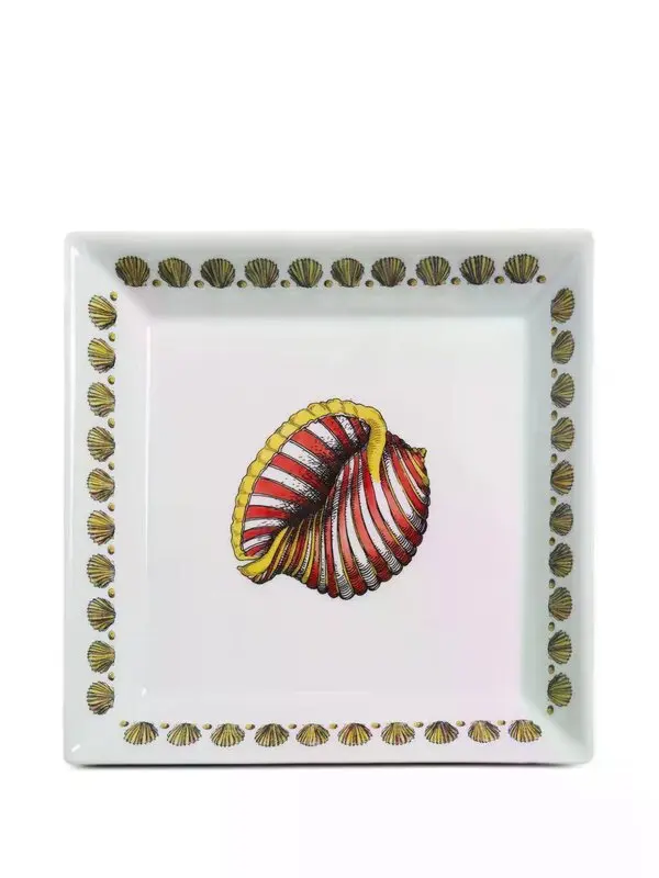 FORNASETTI Vide-poche Shell-pattern Square Tray - White