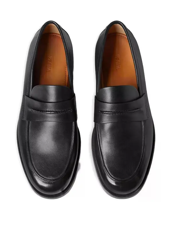 Zegna Leather Penny Loafers - Black