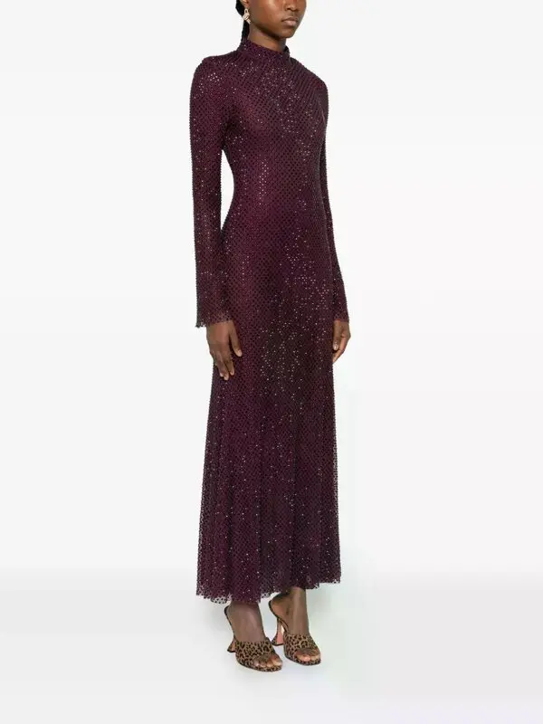 Self-Portrait Rhinestone-Embellished Mesh Midi Dress - Red