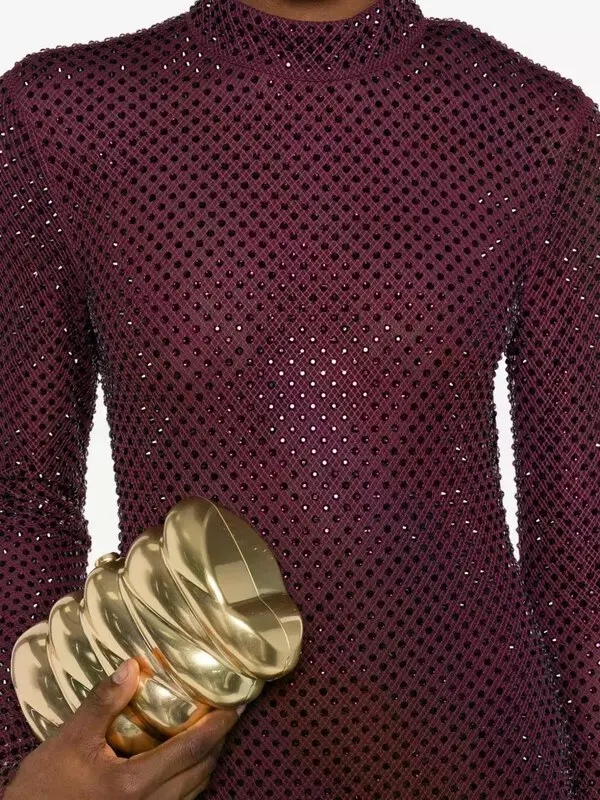 SELF-PORTRAIT Rhinestone-embellished Mesh Midi Dress