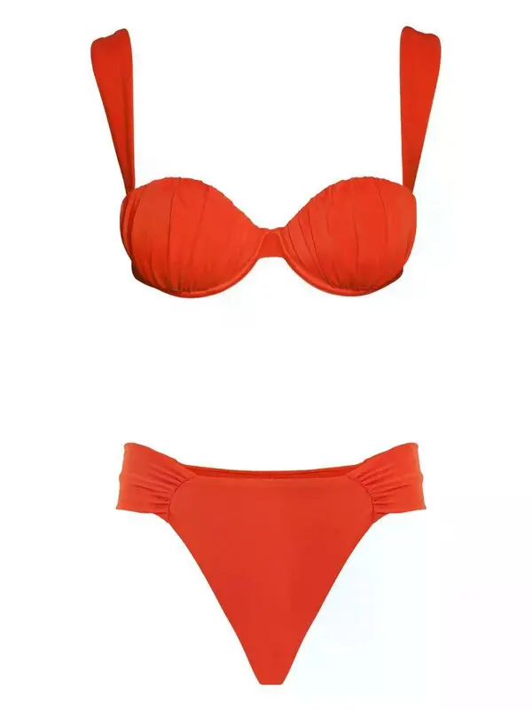NOIRE SWIMWEAR Ruched Tie-fastening Bikini Set - Red