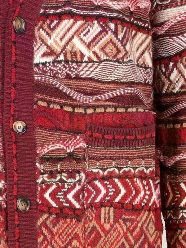LANEUS Patterned Knitted Cardigan - Red