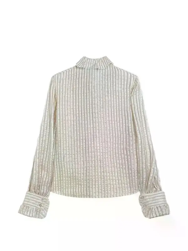 Valentino Garavani Seersucker Lamé Striped Shirt With Ruffle Detail - Neutrals