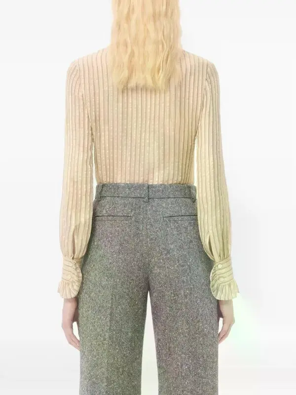 Valentino Garavani Seersucker Lamé Striped Shirt With Ruffle Detail - Neutrals