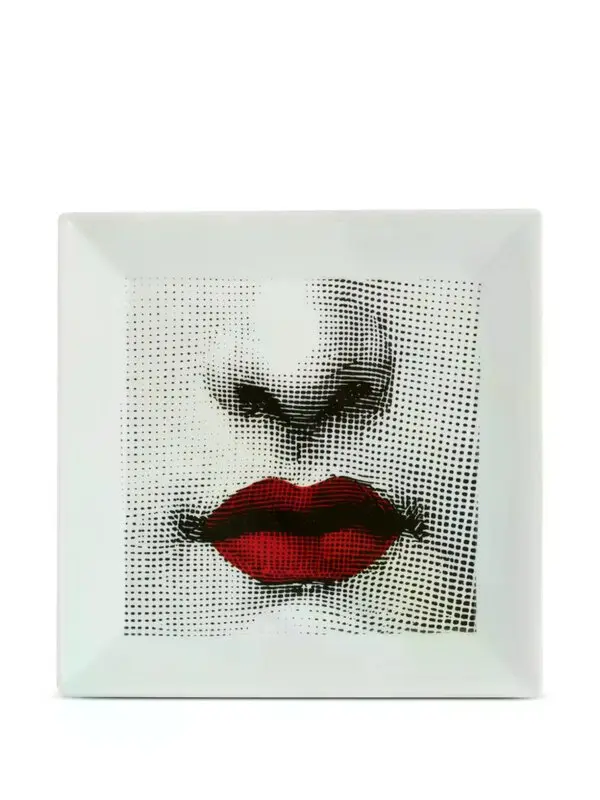 FORNASETTI Red Lips Square Tray - White