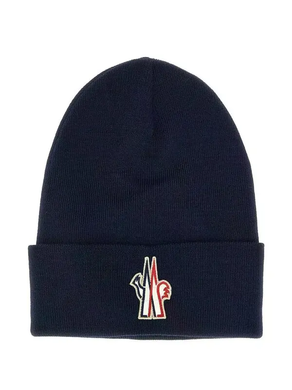 Moncler Turn-up Logo Patch Beanie - Blue