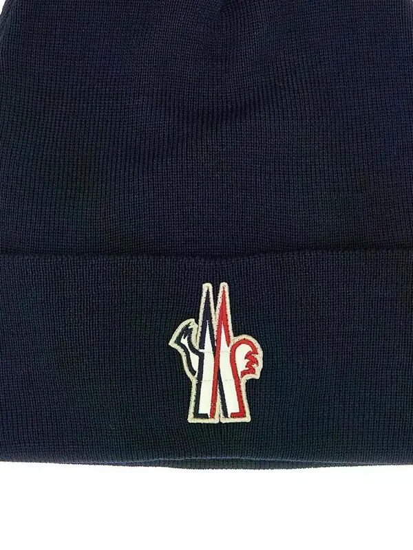 Moncler Turn-up Logo Patch Beanie - Blue