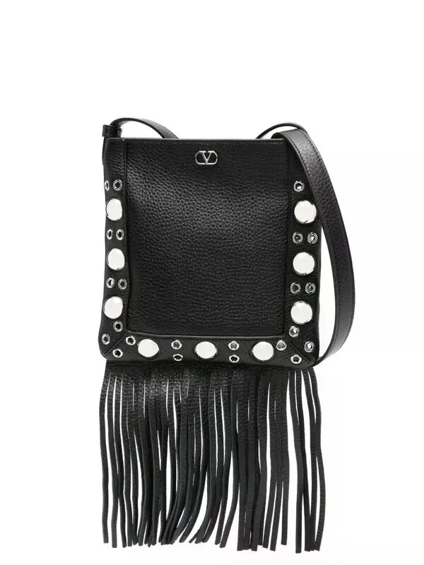 Valentino Garavani Fringed Studded Shoulder Bag - Black