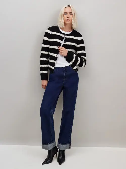 RO&ZO Long Sleeve Stripe Boucle Cardigan