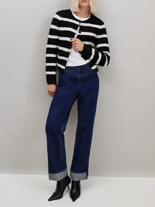 RO&ZO Long Sleeve Stripe Boucle Cardigan