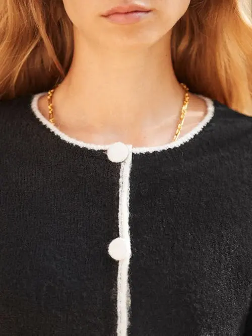 RO&ZO Long Sleeve Crew Neck Contrast Cardigan