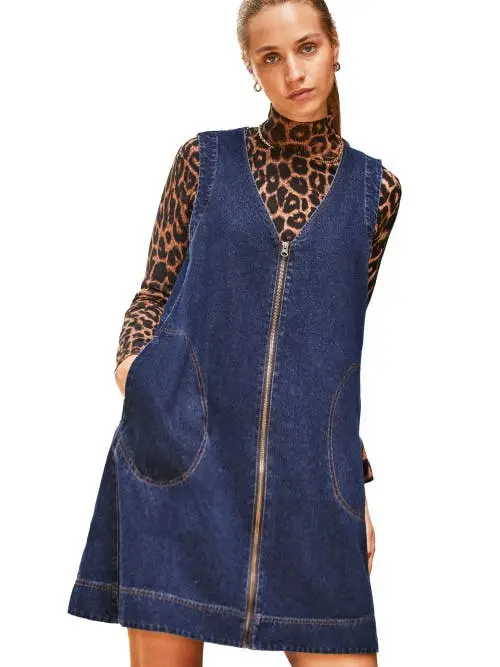 RO&ZO Sleeveless Denim Zip Front Mini Dress