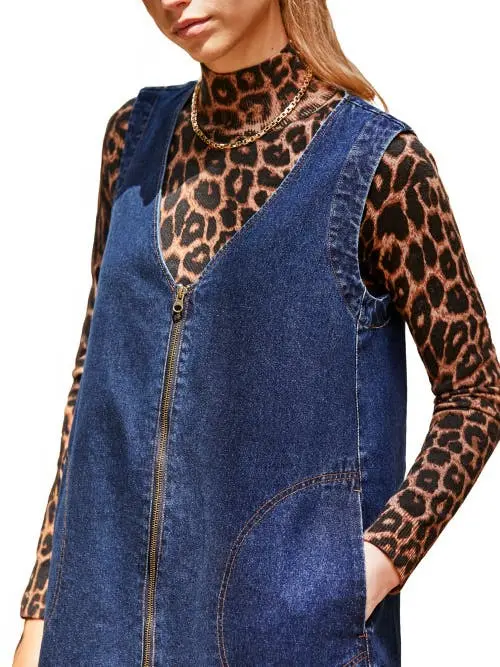 RO&ZO Sleeveless Denim Zip Front Mini Dress