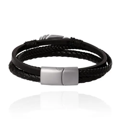 Lucky Brand Triple Row Leather Bracelet With Silver-tone Accent