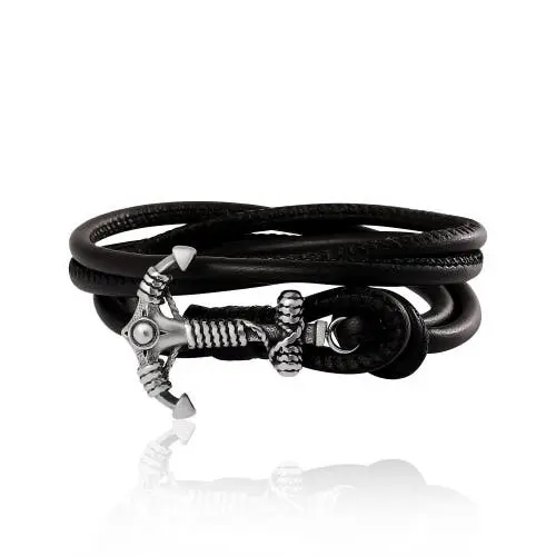 Lucky Brand Leather Anchor Wrap Bracelet - Black