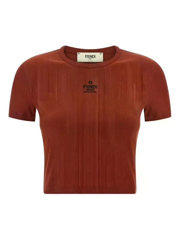 Fendi Ribbed Logo Embroidery Top