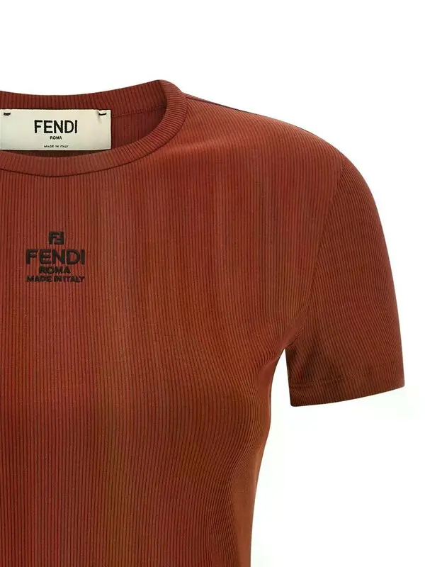 Fendi Ribbed Logo Embroidery Top