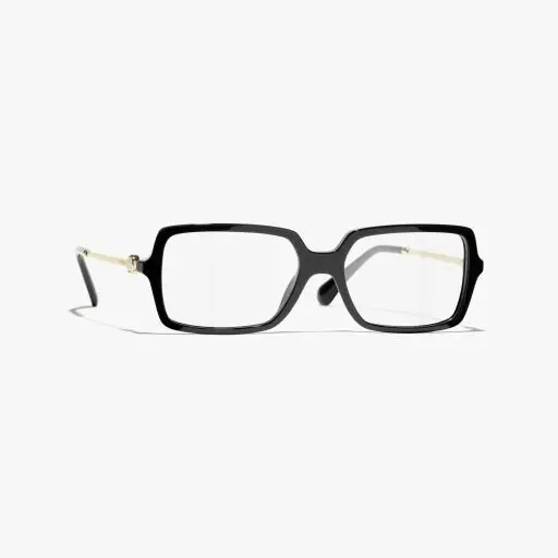 Chanel Rectangle Eyeglasses With Glass Pearls - Black