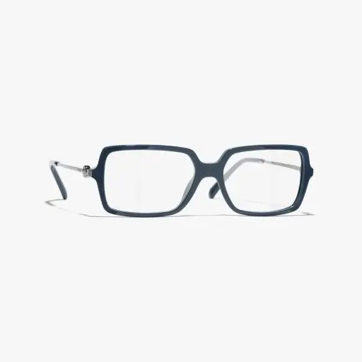 Chanel Rectangle Eyeglasses With Glass Pearls - Blue & Gray