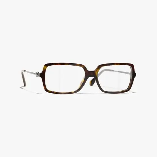 Chanel Rectangle Eyeglasses With Glass Pearls - Dark Tortoise